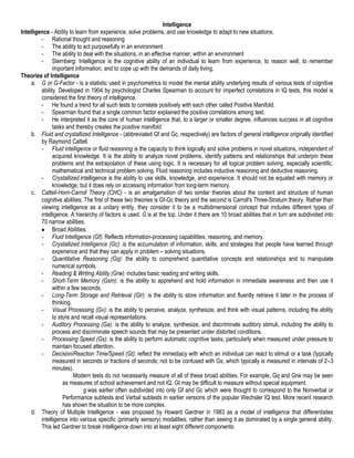 Intelligence(Handouts) | DOCX | Educational Assessment | Education