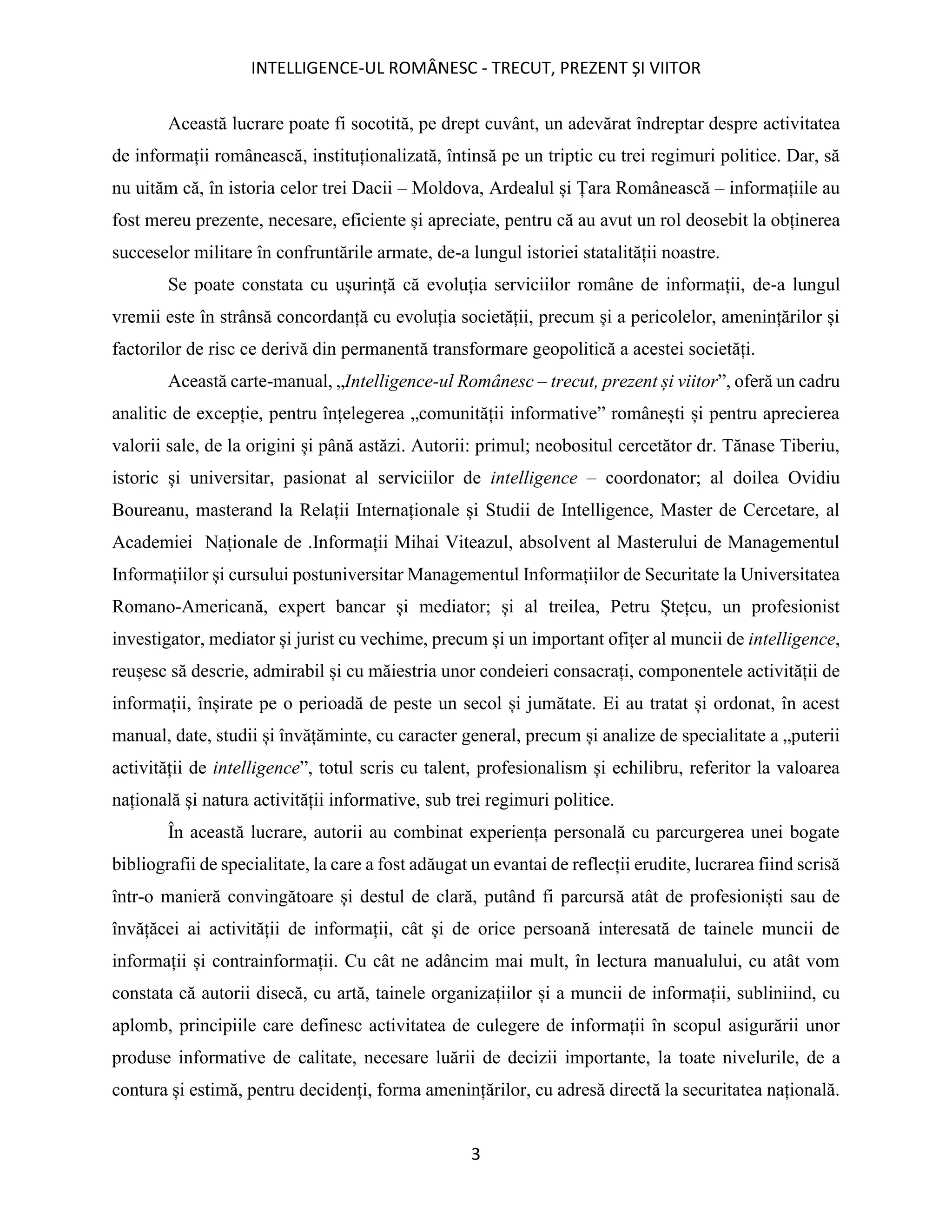 Intelligence-ul românesc – trecut, prezent și viitor | PDF