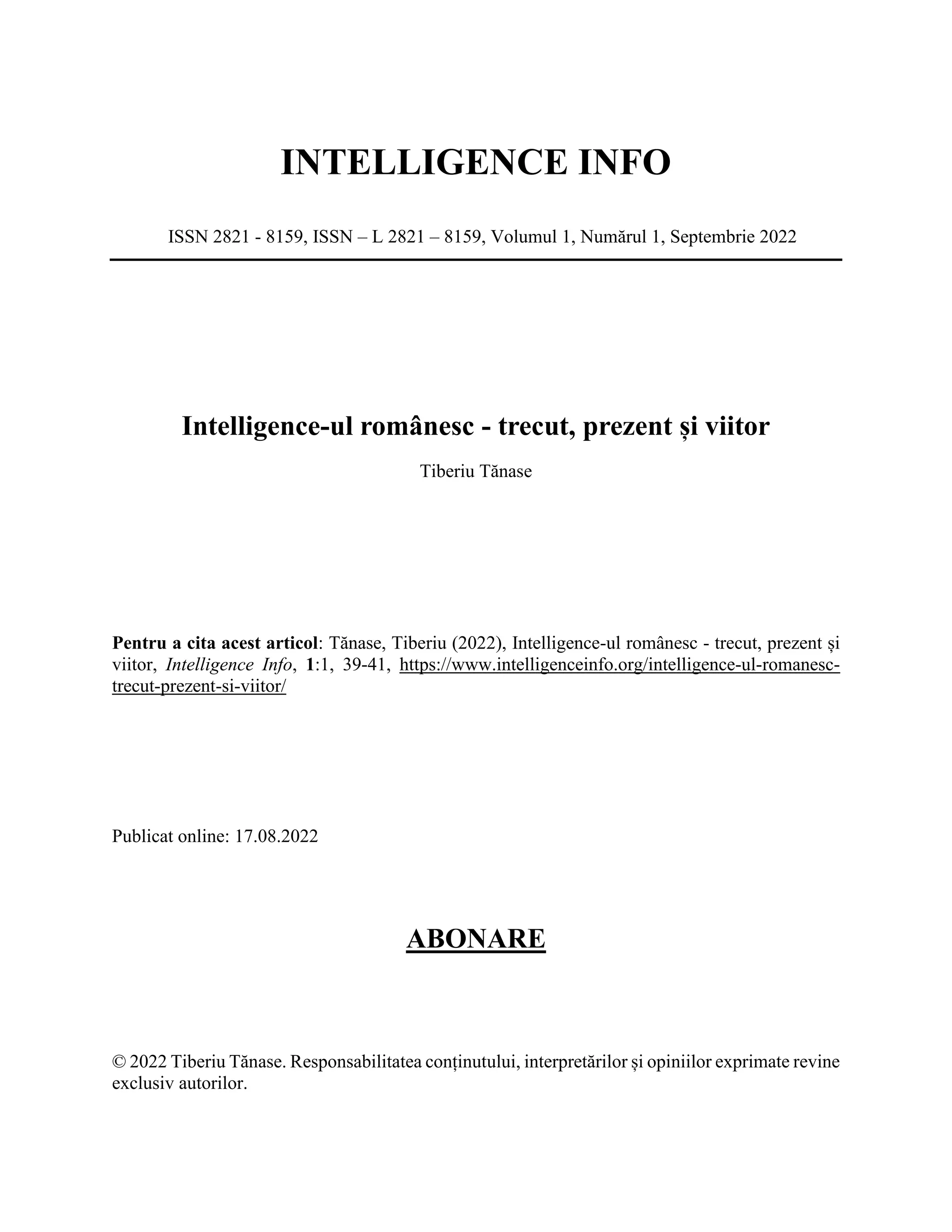 Intelligence-ul românesc – trecut, prezent și viitor | PDF