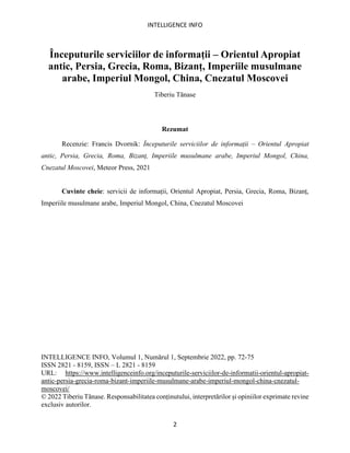 Începuturile serviciilor de informații | PDF