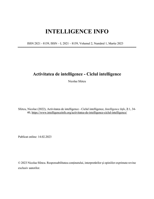 Activitatea de intelligence – Ciclul intelligence | PDF