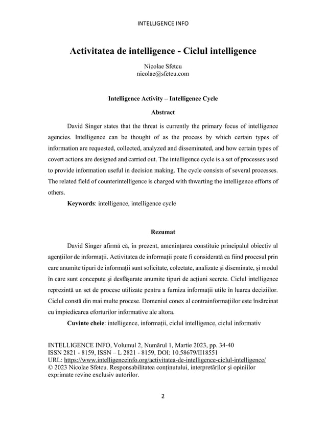 Activitatea de intelligence – Ciclul intelligence | PDF