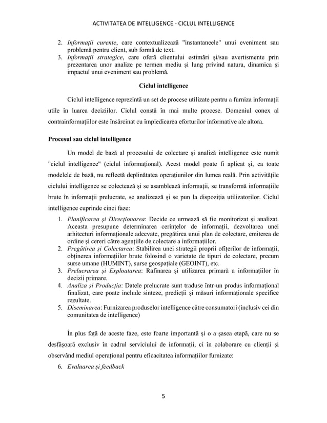 Activitatea de intelligence – Ciclul intelligence | PDF