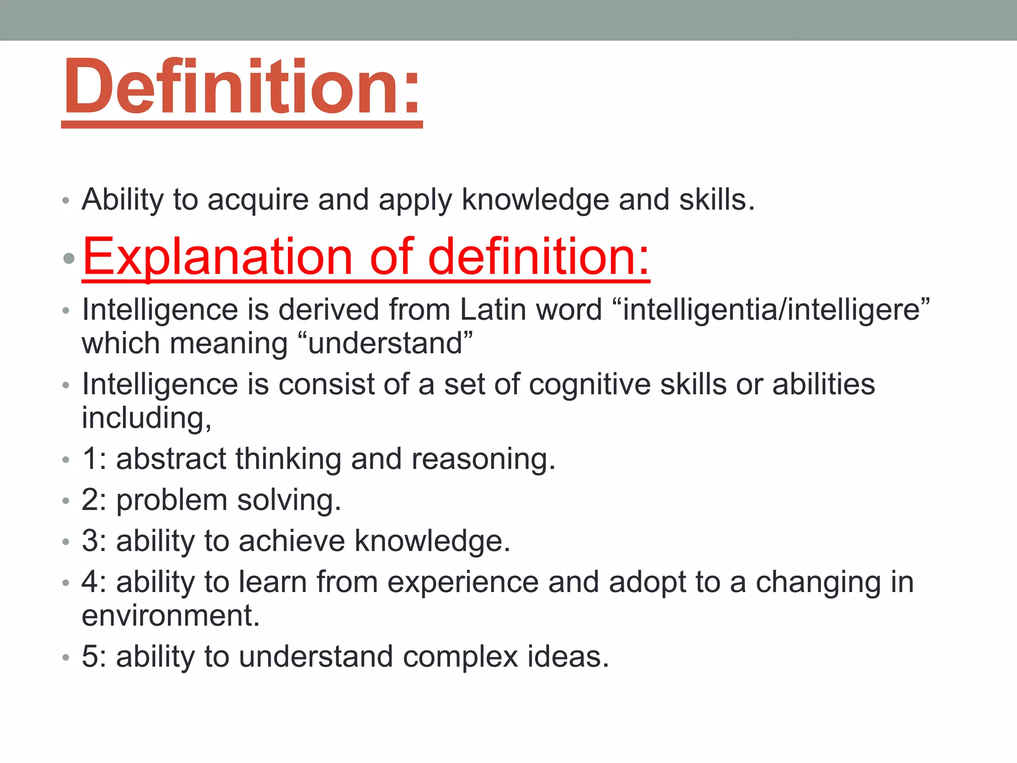 Intelligence in psychology ppt | PPTX