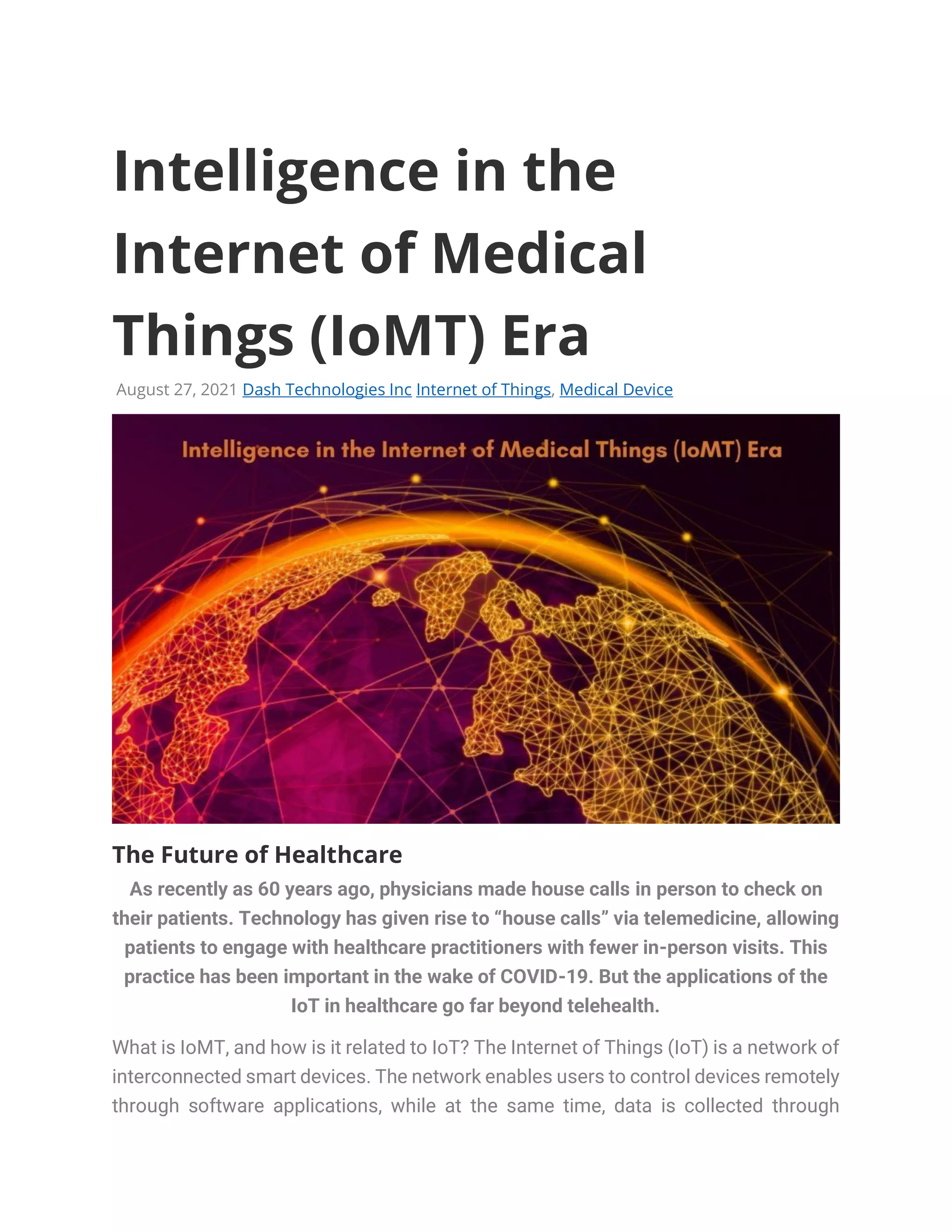 Intelligence in the Internet of Medical Things (IoMT) Era | PDF
