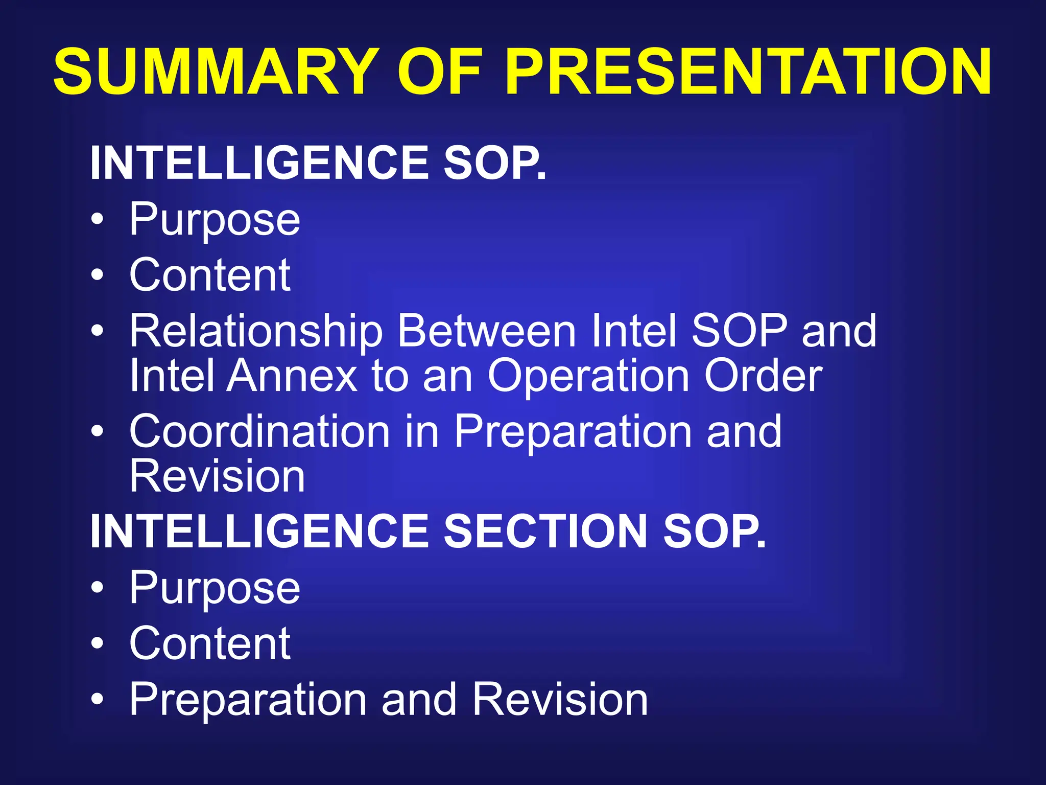 INTELLIGENCE Special operations procedures | PPT
