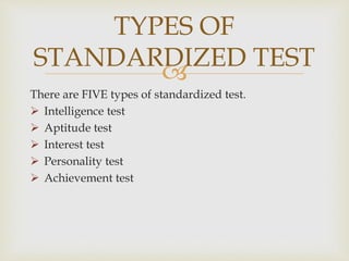 Standardized tool for Intelligence test. | PPTX