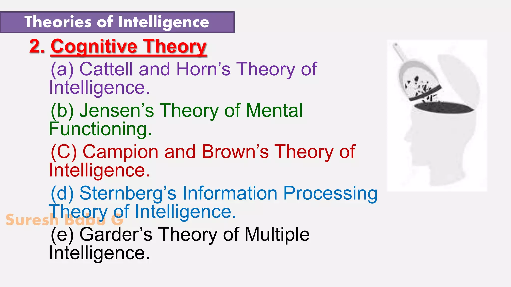 Intelligence Theories - Two factor theory (Spearman), Primary Mental ...