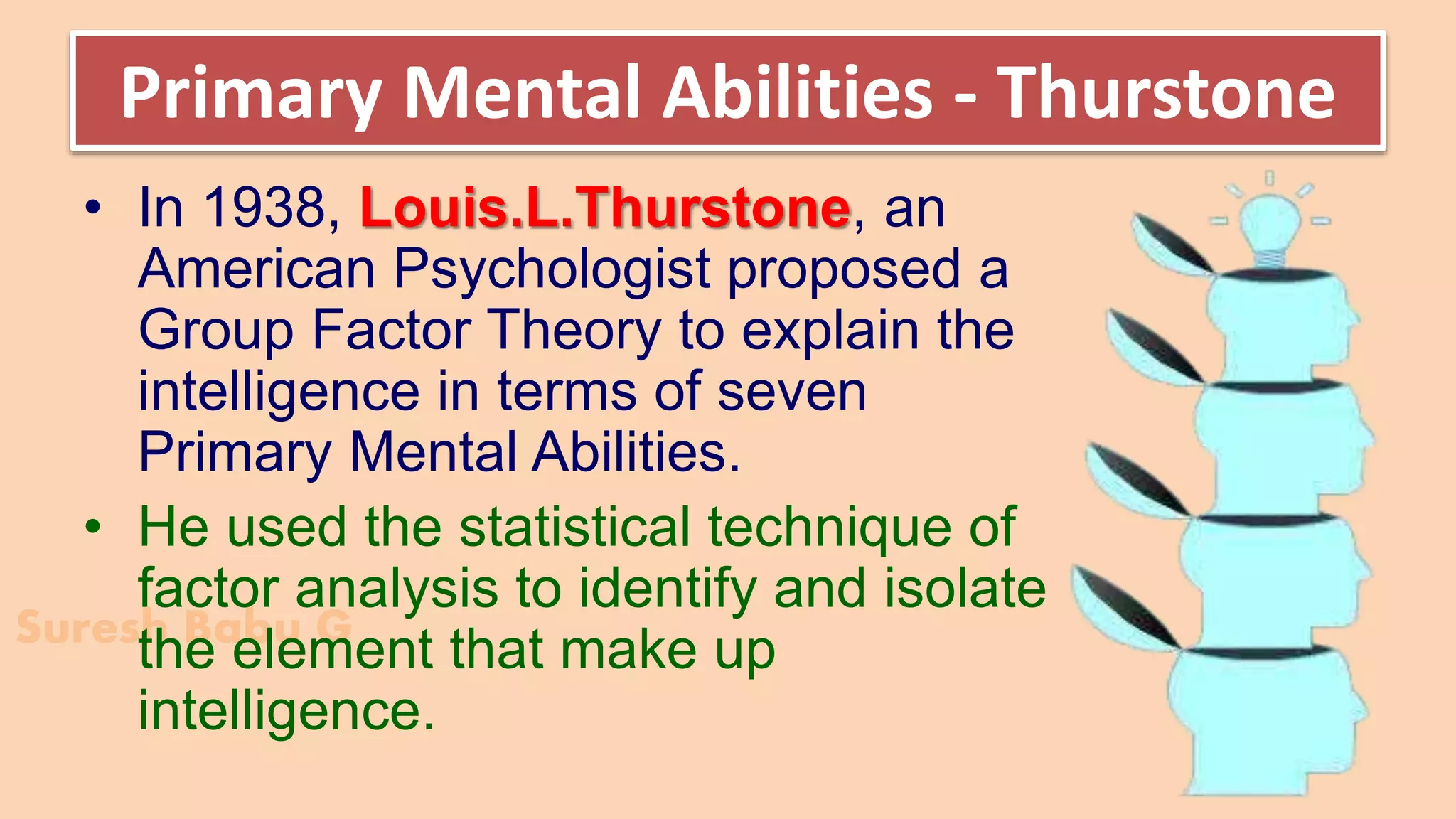 Intelligence Theories - Two factor theory (Spearman), Primary Mental ...