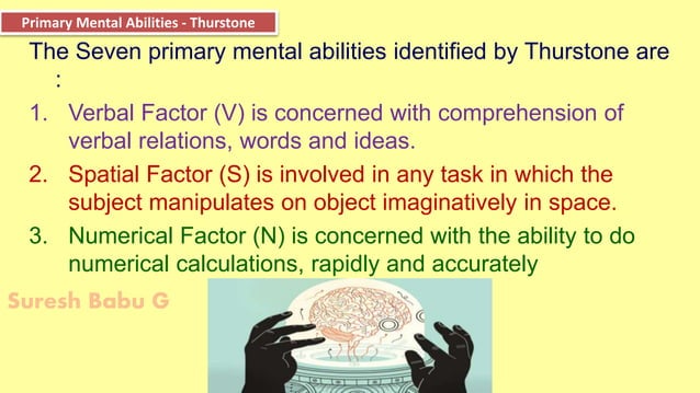 Intelligence Theories - Two factor theory (Spearman), Primary Mental ...