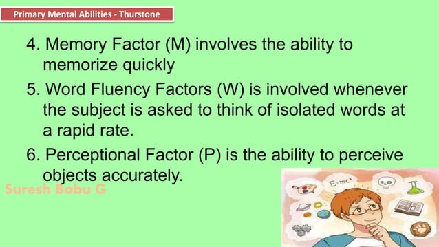 Intelligence Theories - Two factor theory (Spearman), Primary Mental ...