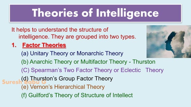 Intelligence Theories - Two factor theory (Spearman), Primary Mental ...