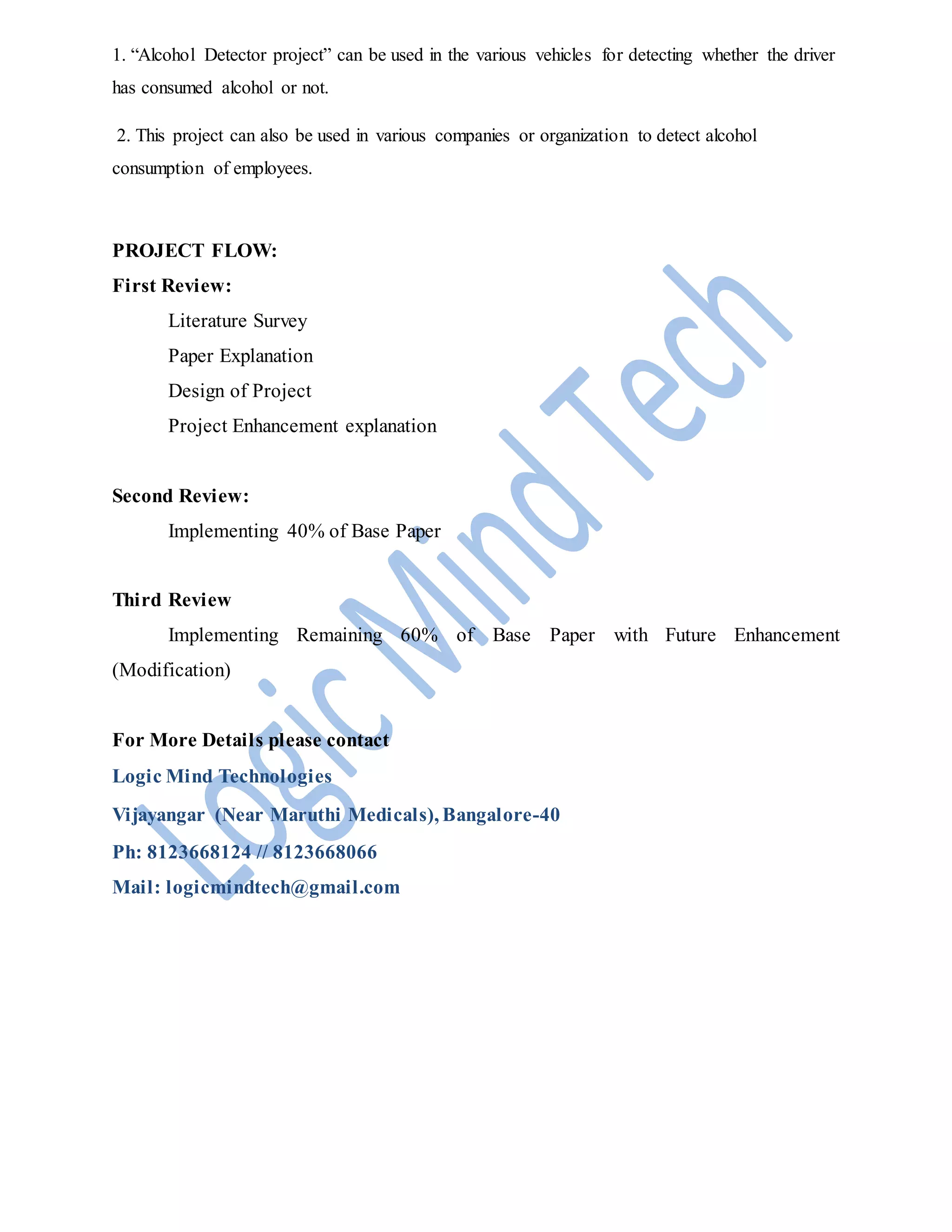 Intelligent alcohol detection system for car | DOCX