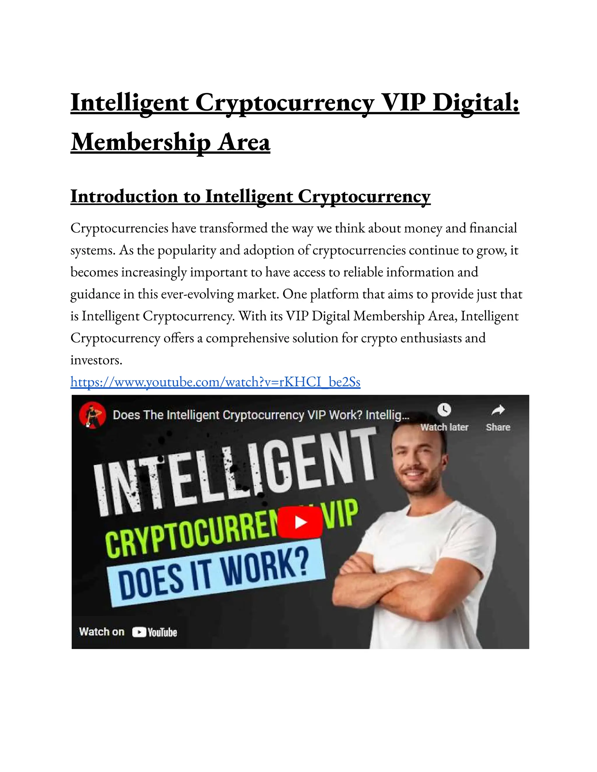 Intelligent Cryptocurrency VIP Digital - Membership Area | PDF