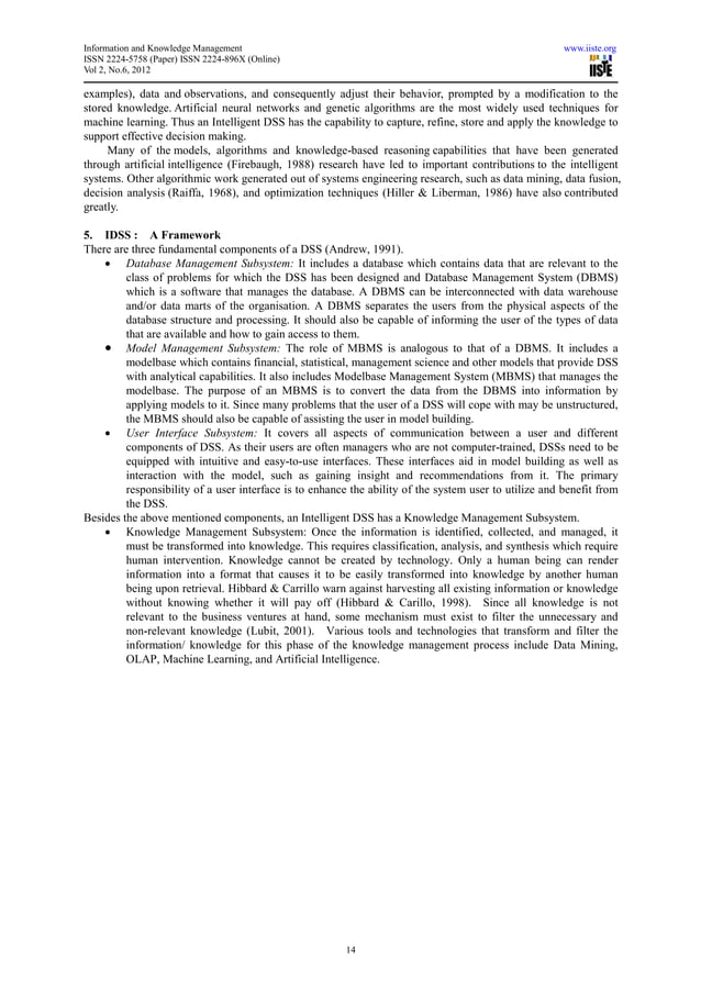 Intelligent decision support systems a framework | PDF Intelligent decision support systems a framework | PDF