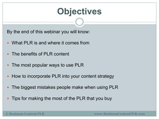 The Intelligent Guide to PLR | PPTX