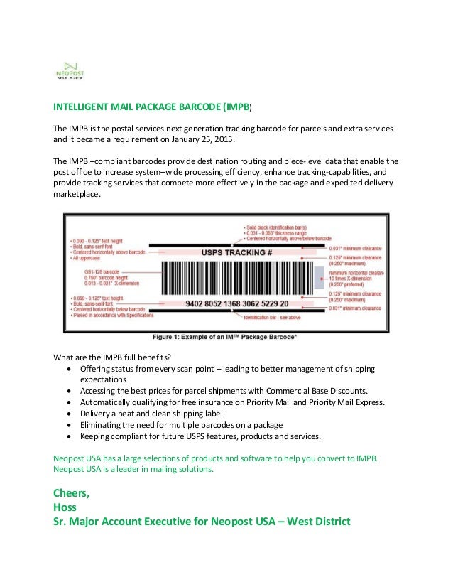Intelligent mail package barcode