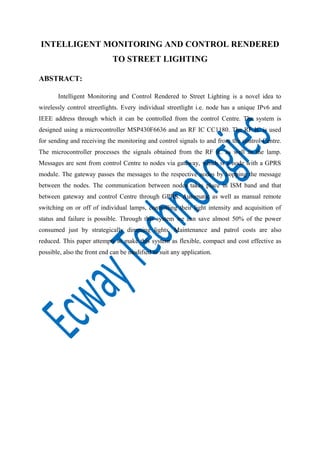 Intelligent monitoring and control rendered to street lighting | PDF
