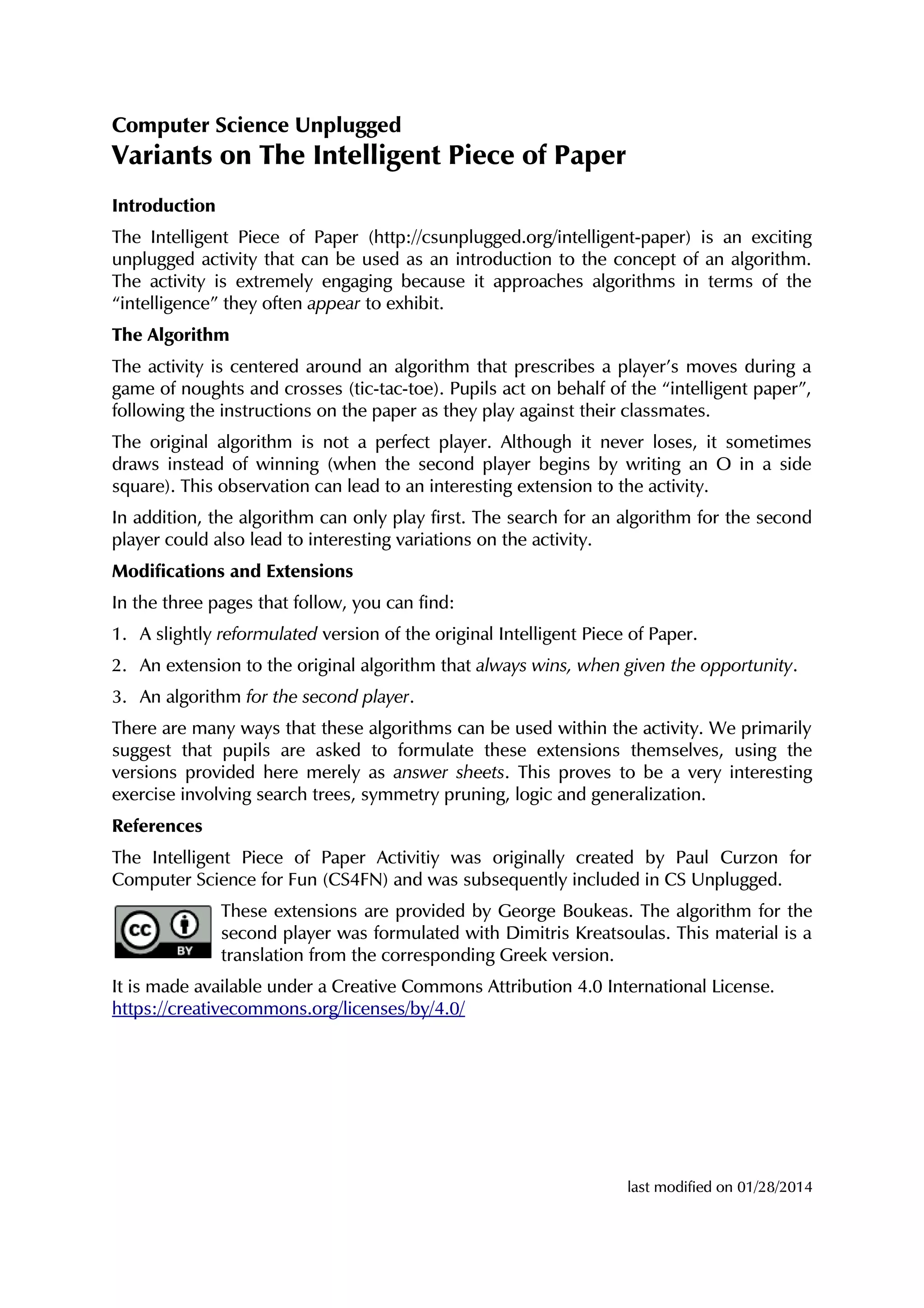 Extensions to the Intelligent Piece of Paper activity (CS Unplugged) | PDF