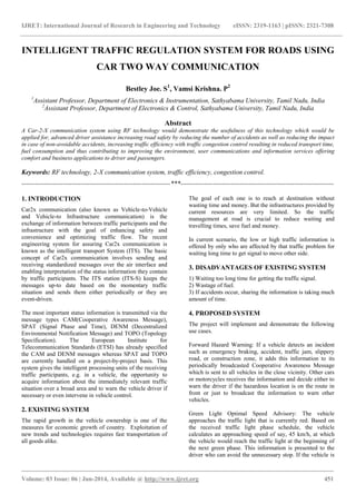 Intelligent traffic regulation system for roads using car two way communication | PDF