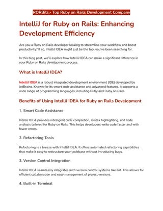 IntelliJ for Ruby on Rails: Enhancing Development Efficiency | PDF | Programming Languages ...