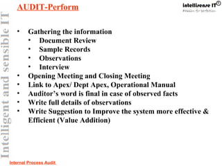 Internal Process Audit | PPT | Business Administration | Business