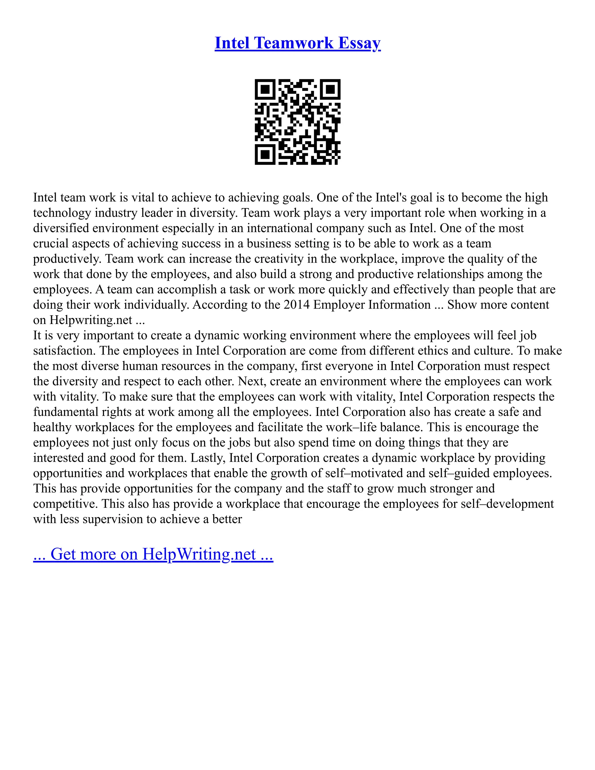 Intel Teamwork Essay | PDF