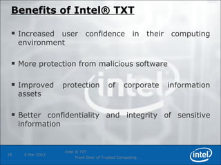 Intel Trusted eXecution Technology | PPT | Operating Systems | Computer Software and Applications