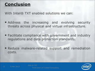 Intel Trusted eXecution Technology | PPT | Operating Systems | Computer Software and Applications