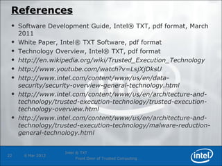 Intel Trusted eXecution Technology | PPT | Operating Systems | Computer Software and Applications