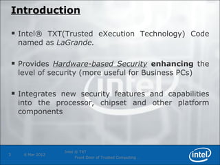 Intel Trusted eXecution Technology | PPT | Operating Systems | Computer Software and Applications