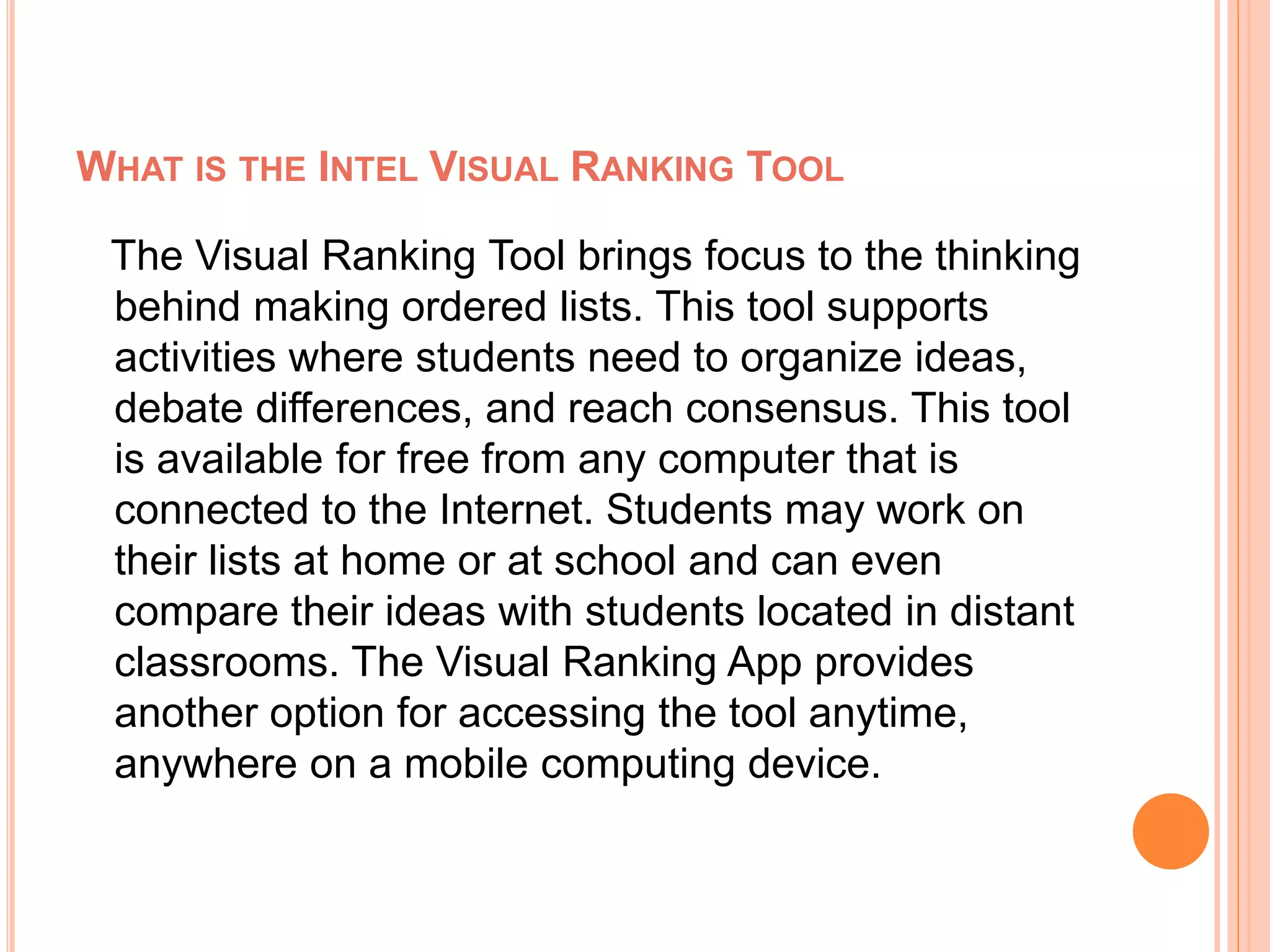Intel visual Ranking Tool | PPTX | Education