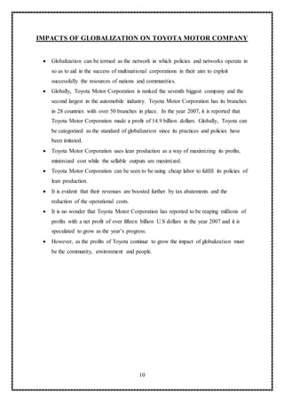ASSIGNMENT ON IMPACT OF GLOBALISATION ON TOYOTA | DOCX