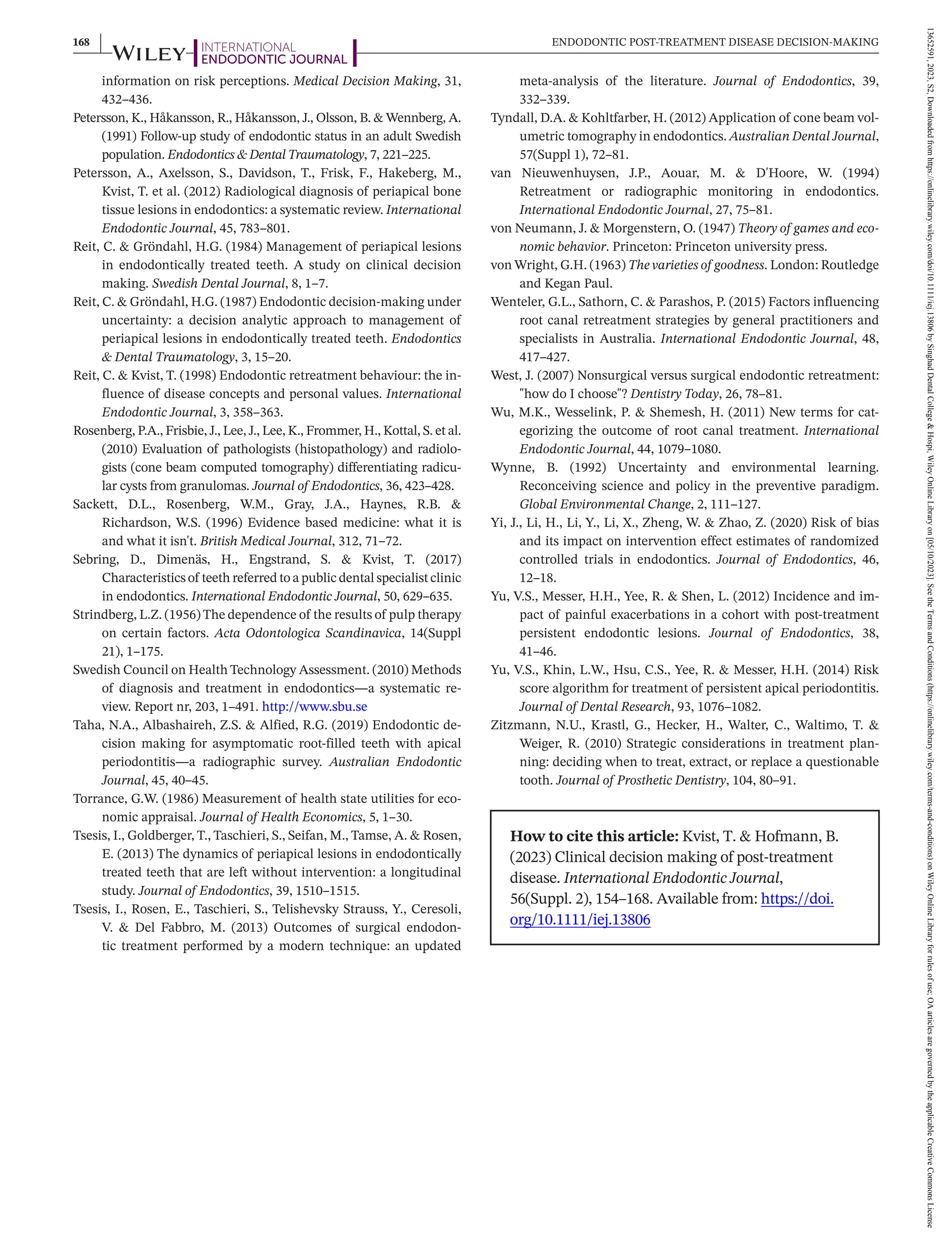 Int Endodontic J - 2022 - Kvist - Clinical decision making of post ...