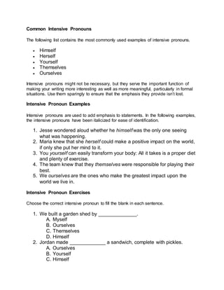 Intensive and reflexive pronoun exercises | DOCX