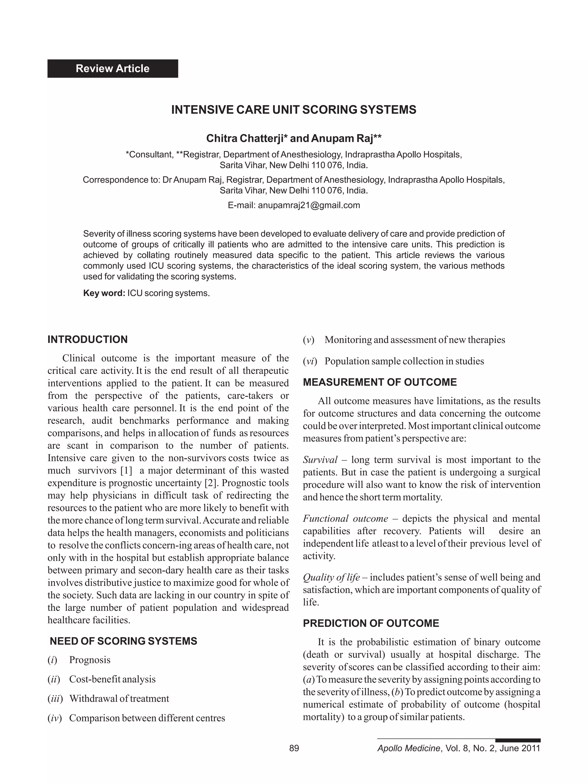 Intensive Care Unit Scoring Systems | PDF