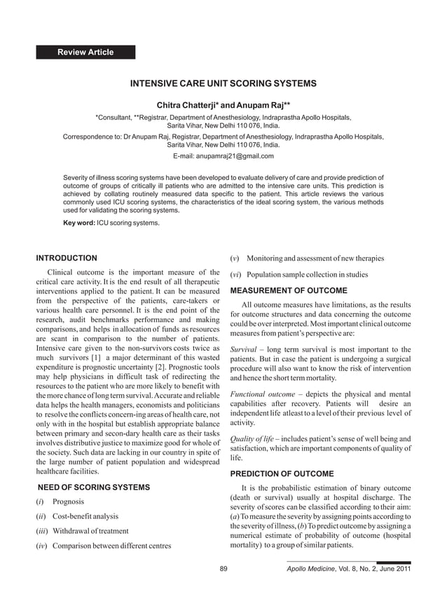 Intensive Care Unit Scoring Systems | PDF