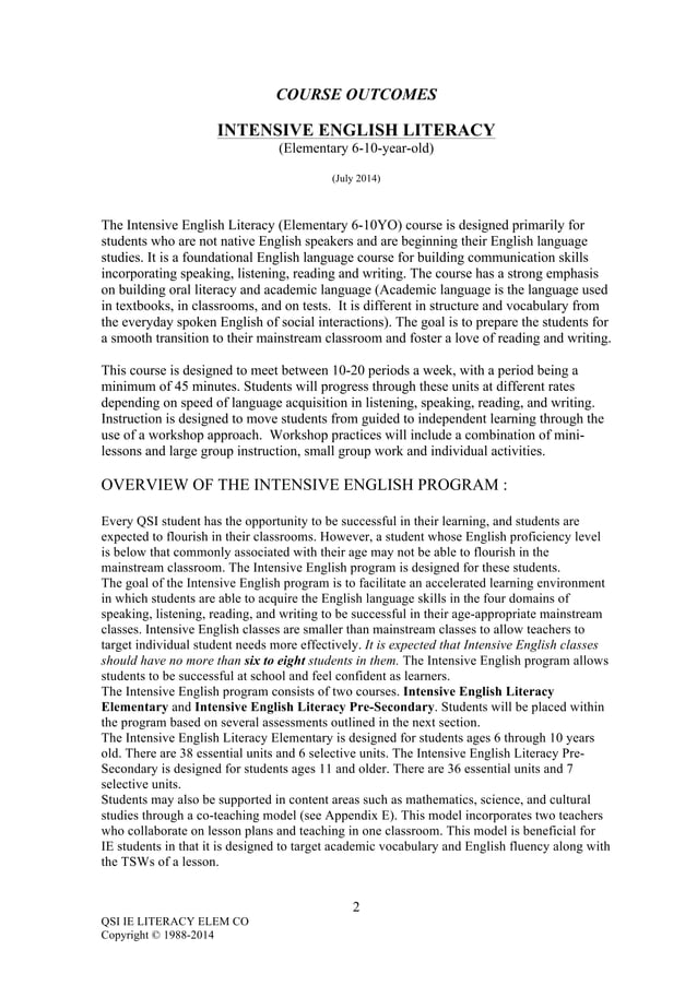 Intensive English Curriculum - Elementary | PDF | Education