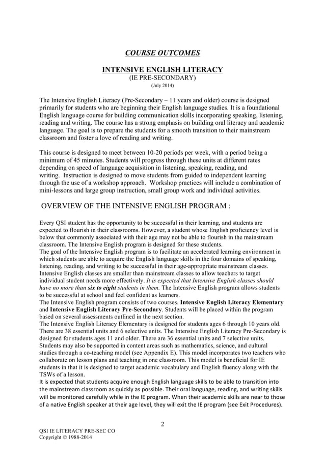 Intensive English Curriculum - Pre-Secondary | PDF
