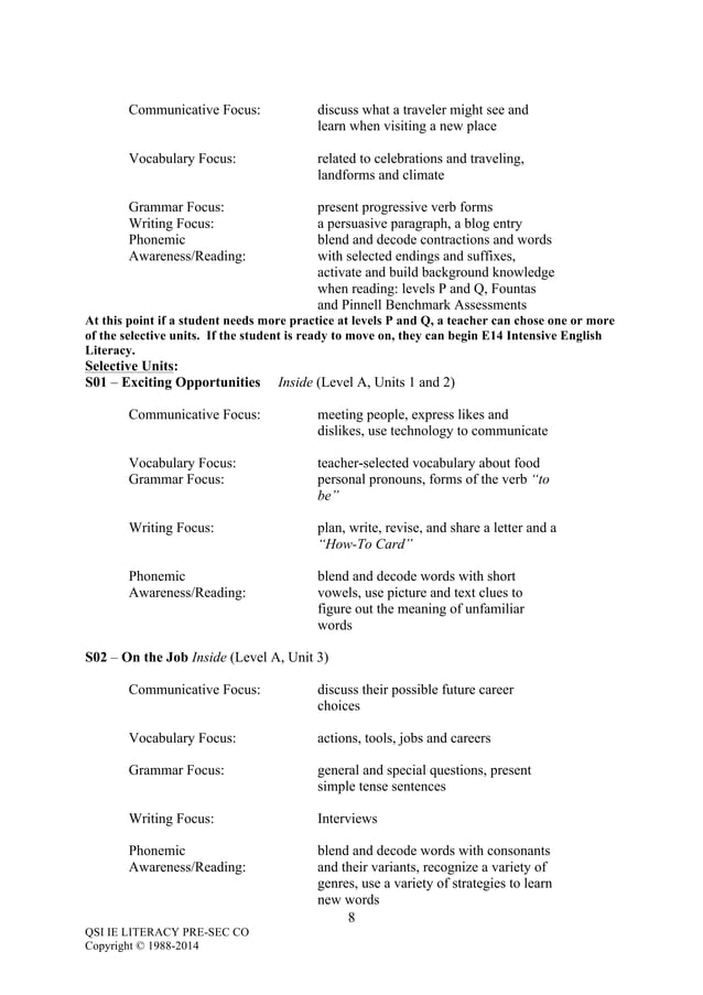 Intensive English Curriculum - Pre-Secondary | PDF