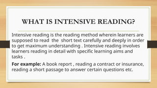 Intensive vs extensive reading... reading and writing skills | PPTX ...