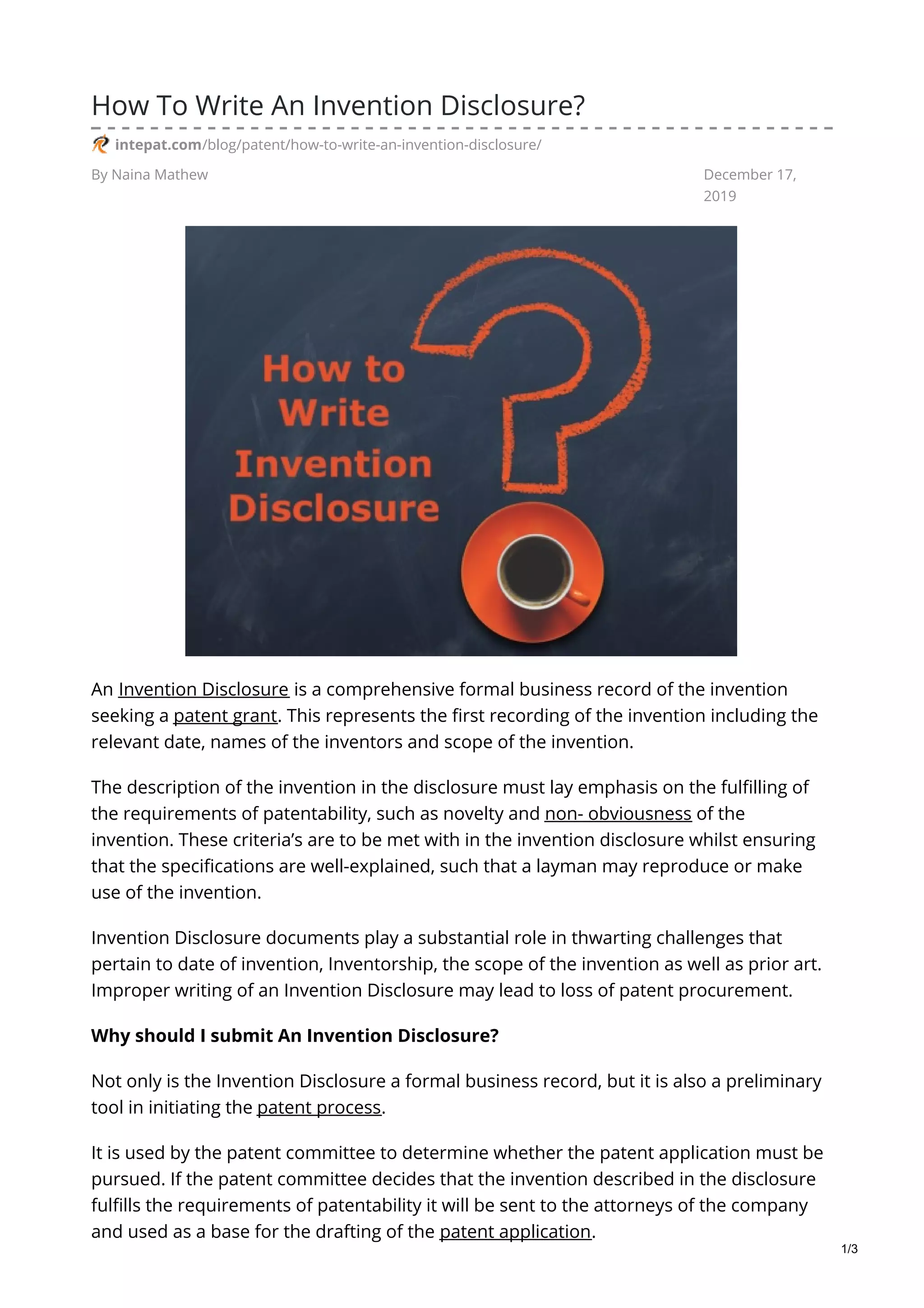 How To Write An Invention Disclosure | PDF