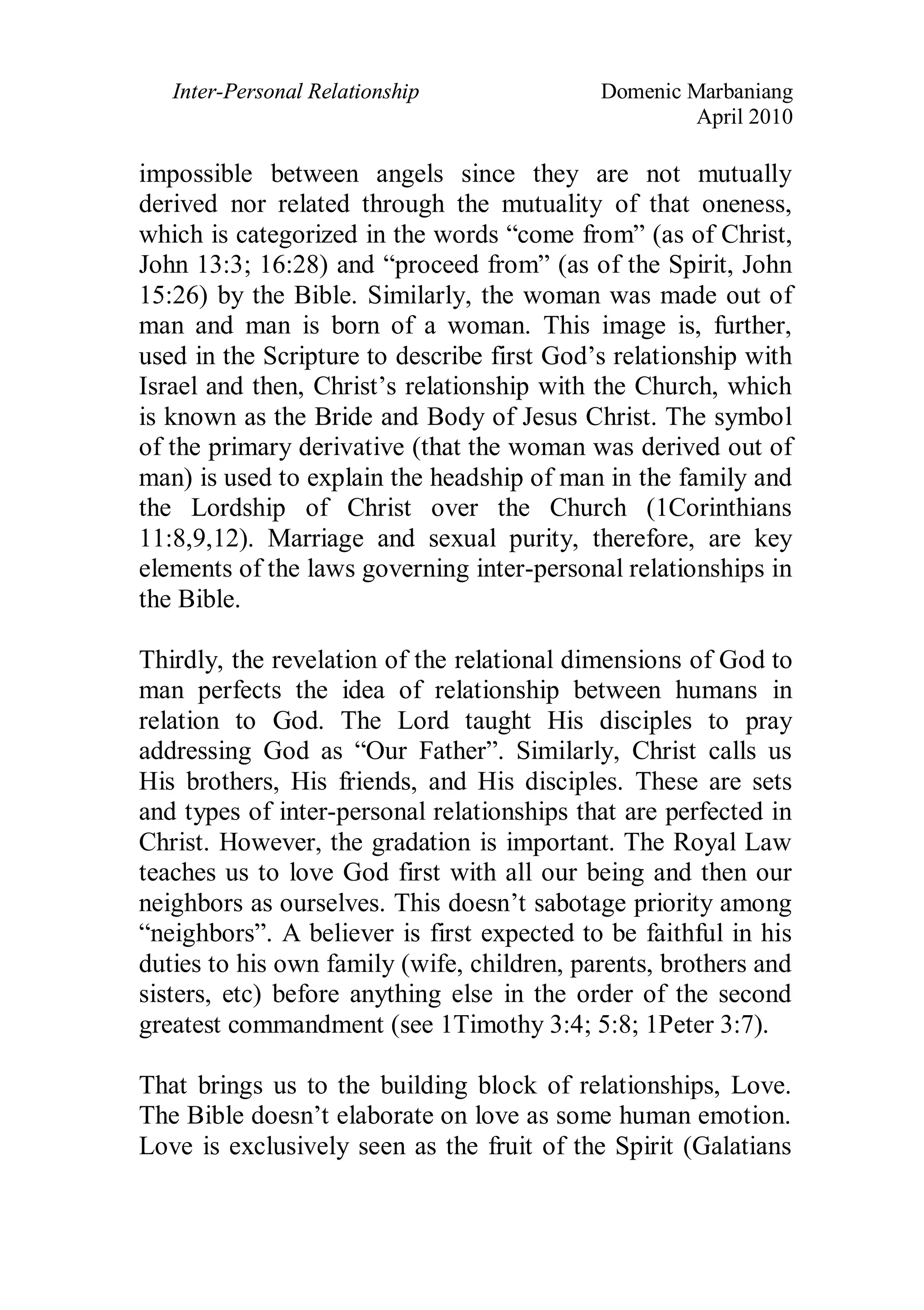Inter personal relationship - a biblical perspective | PDF