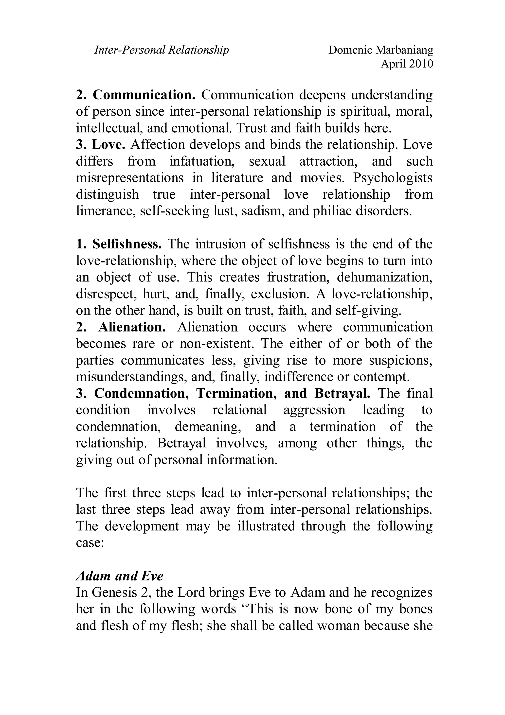 Inter personal relationship - a biblical perspective | PDF