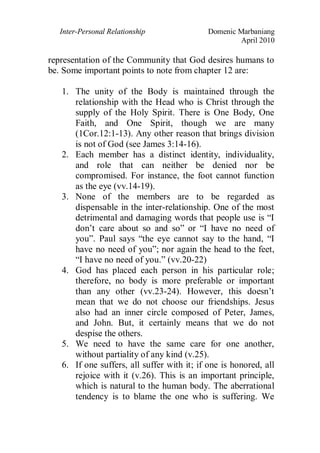 Inter personal relationship - a biblical perspective | PDF