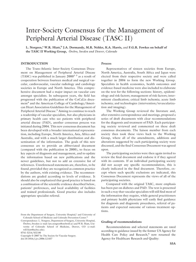Inter society consensus for the management of peripheral arterial ...