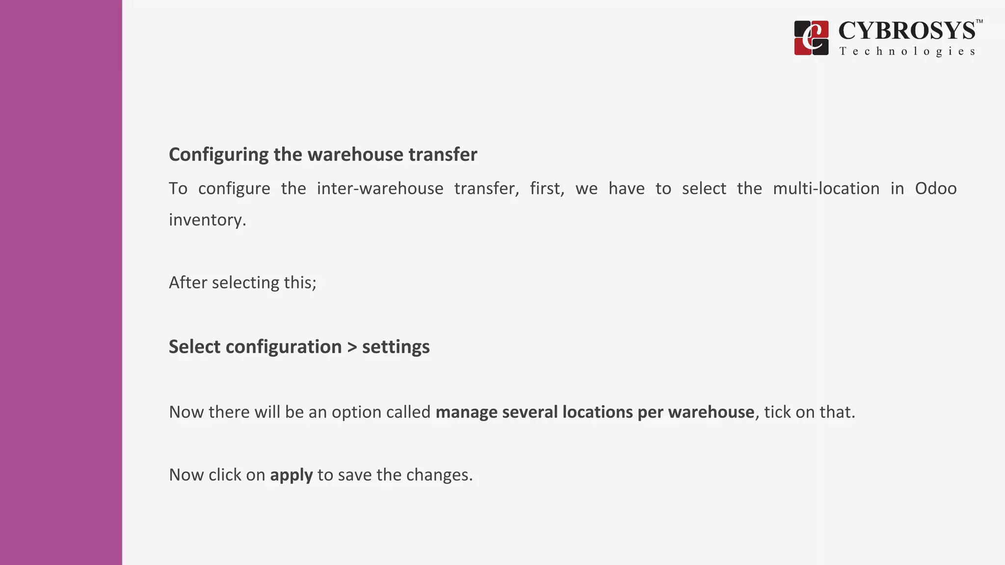 Inter warehouse transfer in odoo | PDF