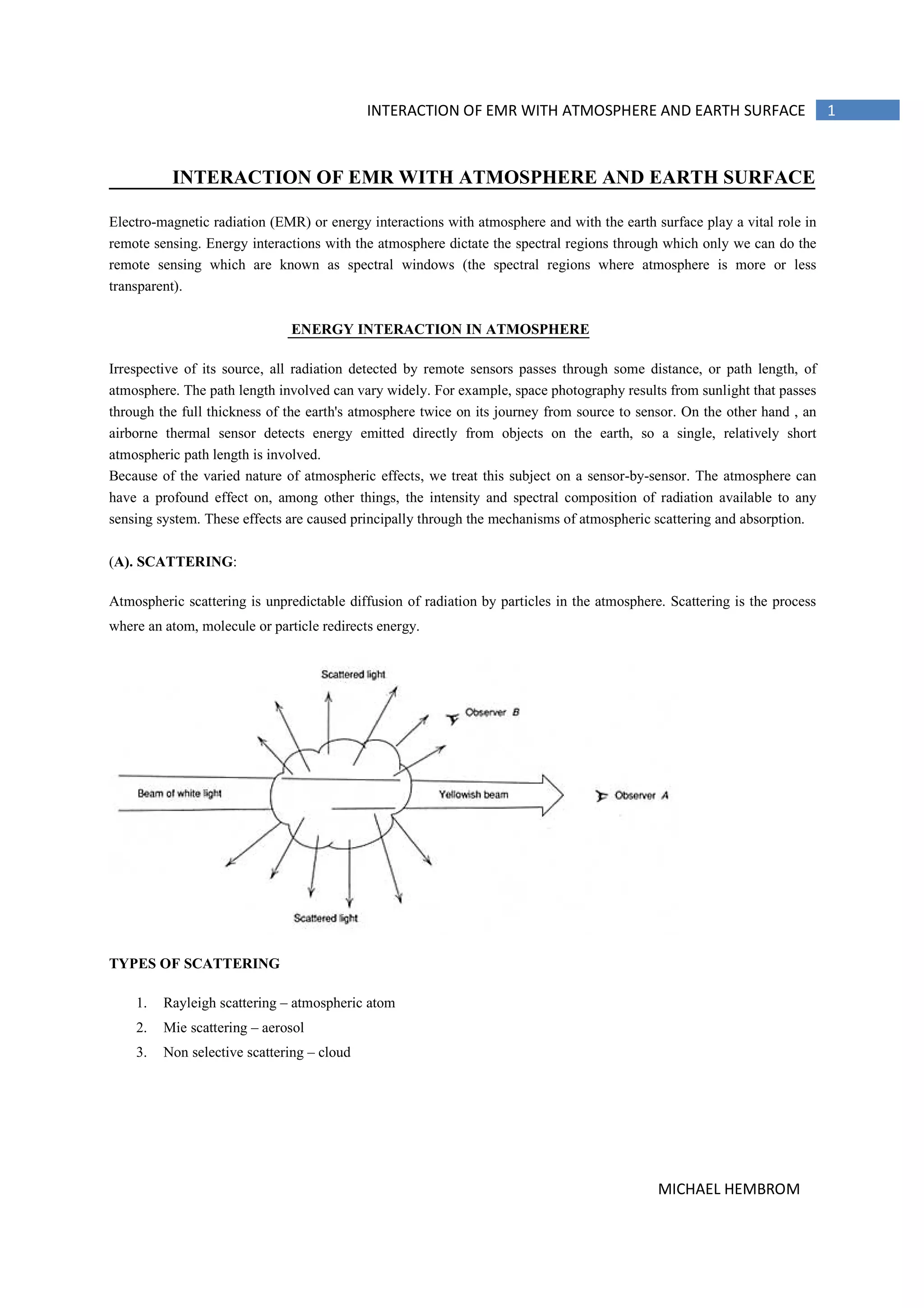Interaction of EMR with atmosphere and earth surface | PDF