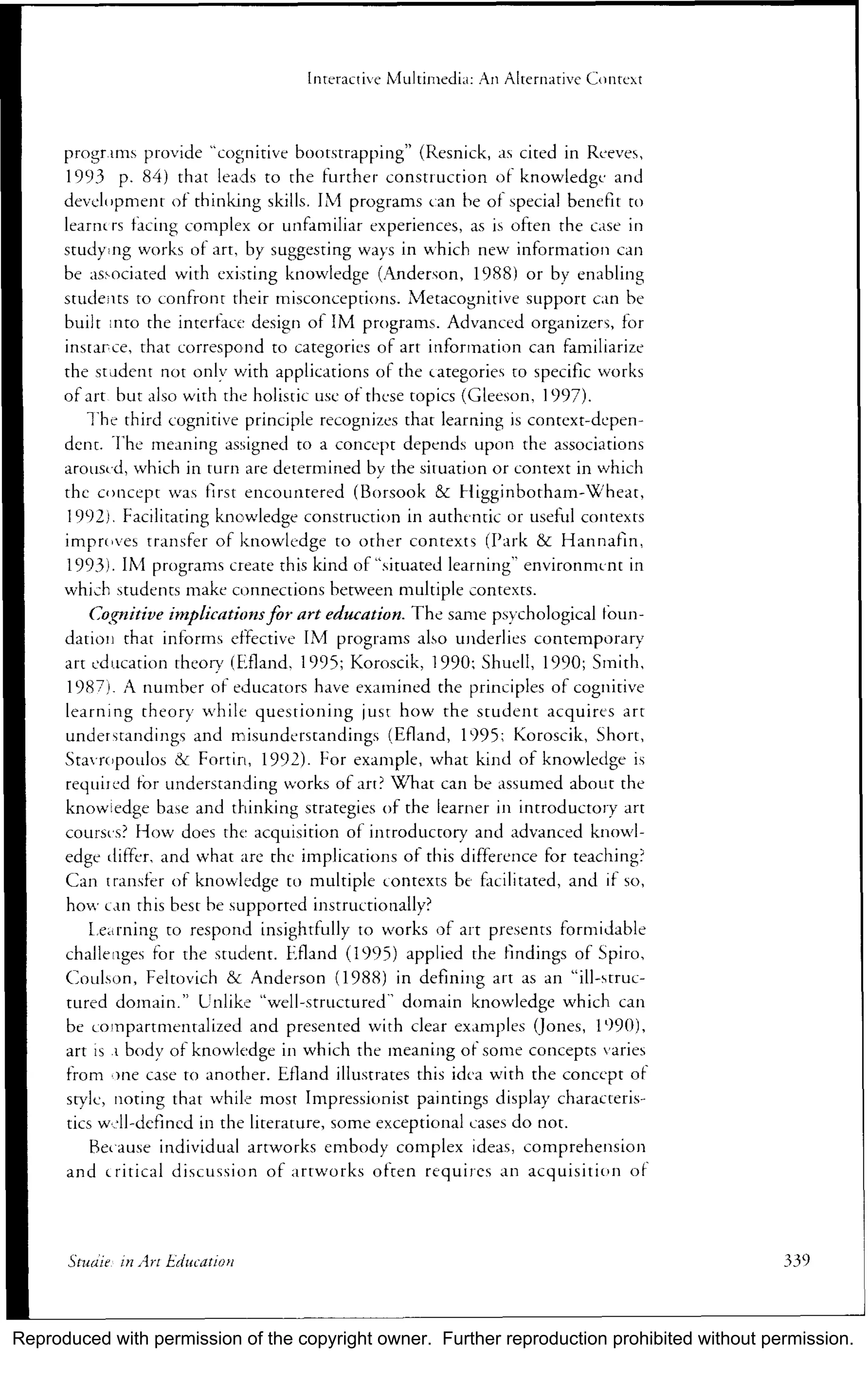 interactive multimedia: An alternative context for studying works of art. | PDF