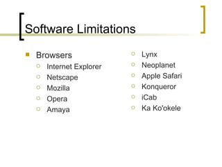 Interactive Web Site Limitations | PPT | Internet for Beginners | Internet
